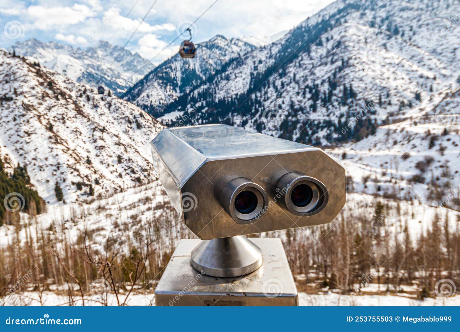Viewing Machine on the Viewpoint on the Top of the Mountain, Winter ...