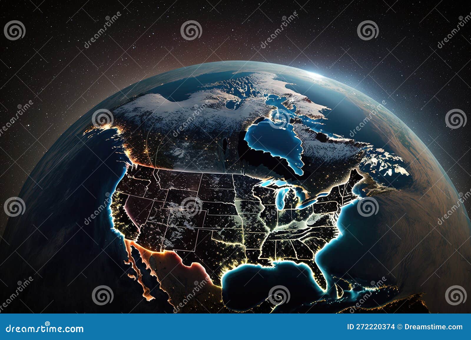 Viewing North America from Space at Night. Generative AI Stock ...