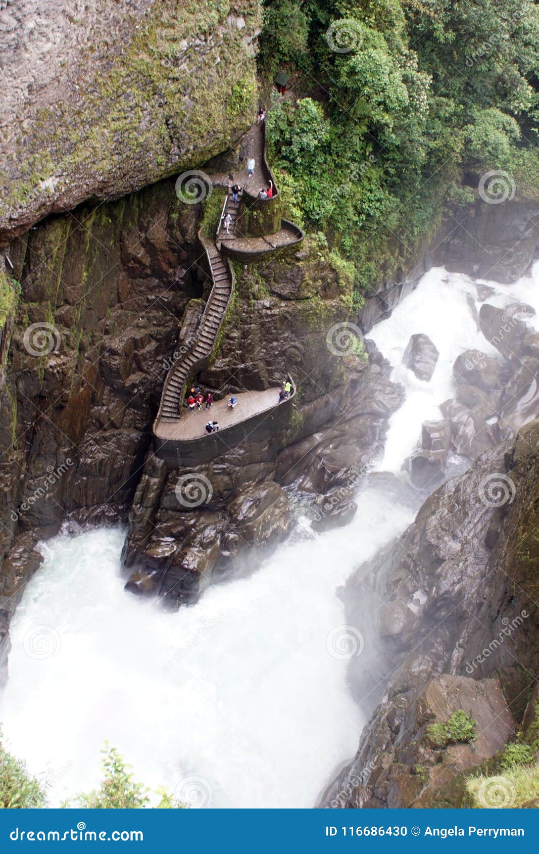 Viewing Platform at the Base of a Waterfall Stock Photo - Image of mist ...
