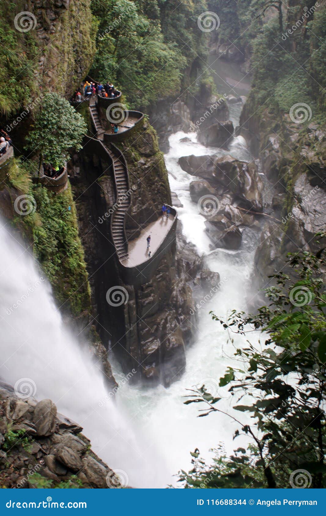 Viewing Platform at the Base of a Waterfall Stock Photo - Image of ...