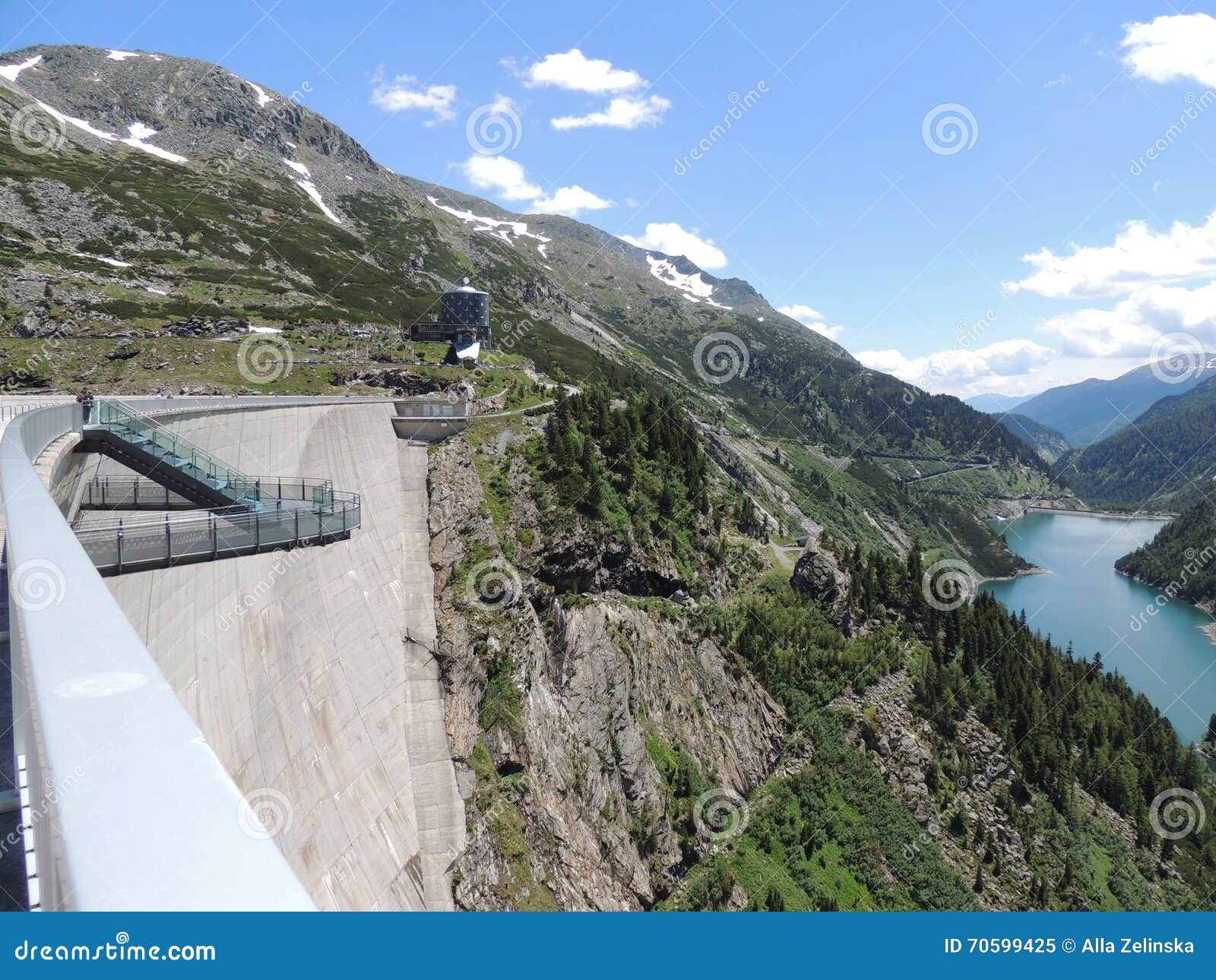 A Viewing Platform on the Dam with Mountain Views Stock Image - Image ...