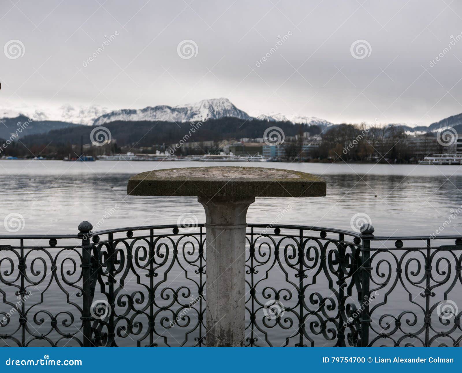 Viewing Platform Overlooking a Lake and Mountains Stock Photo - Image ...