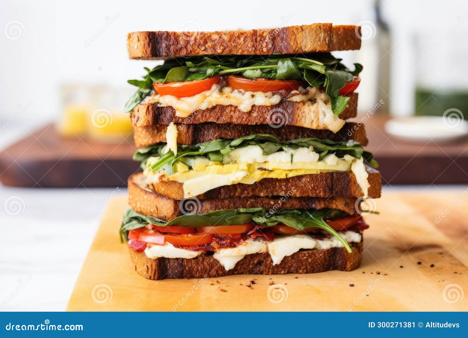 Viewing a Stack of Sourdough Sandwiches Stock Image - Image of ...
