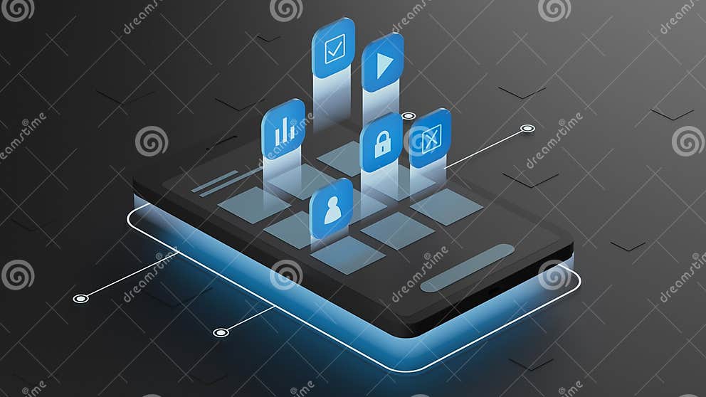 Viewing User Interface Screens with Icons and Statistics. Icons of Applications for the Phone ...
