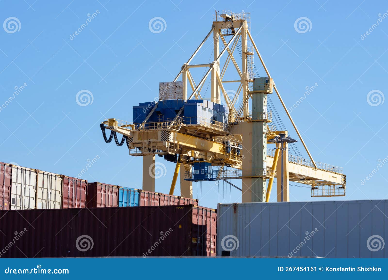 Viewpoint Above the Cargo Seaport on the Background of Blue Sky Stock ...