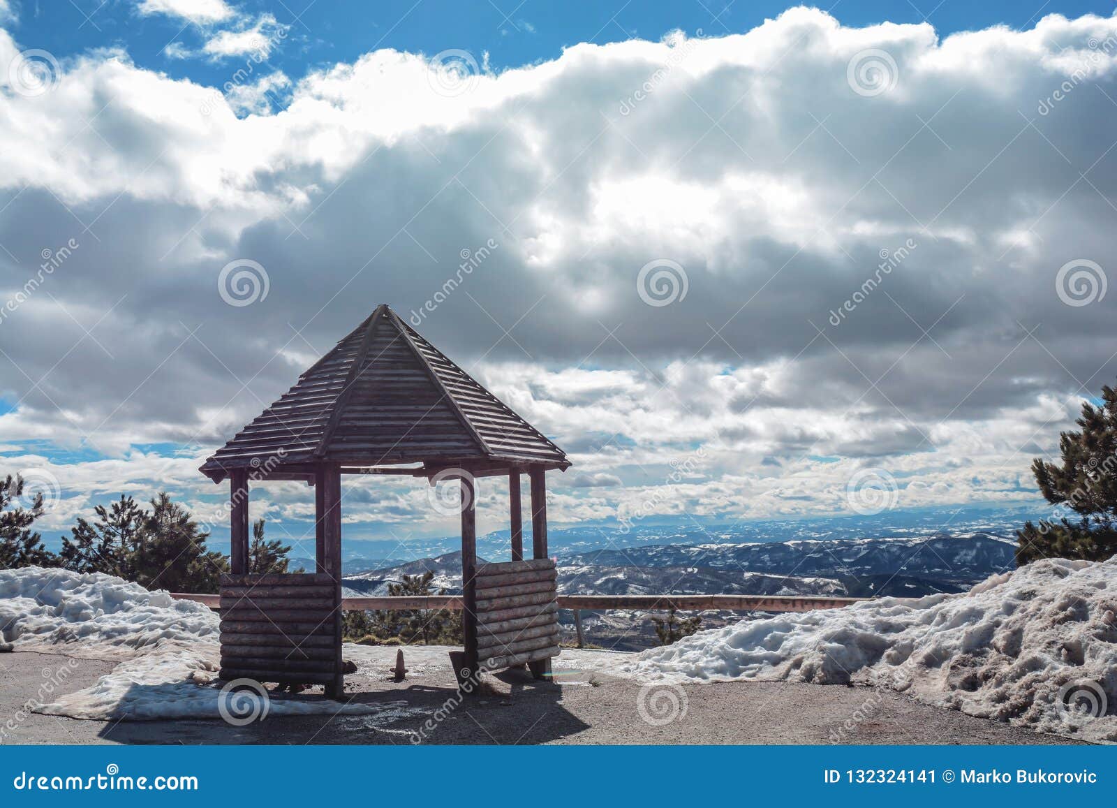 Viewpoint on Mountain with Snow and Cloudy Sky Stock Image - Image of ...