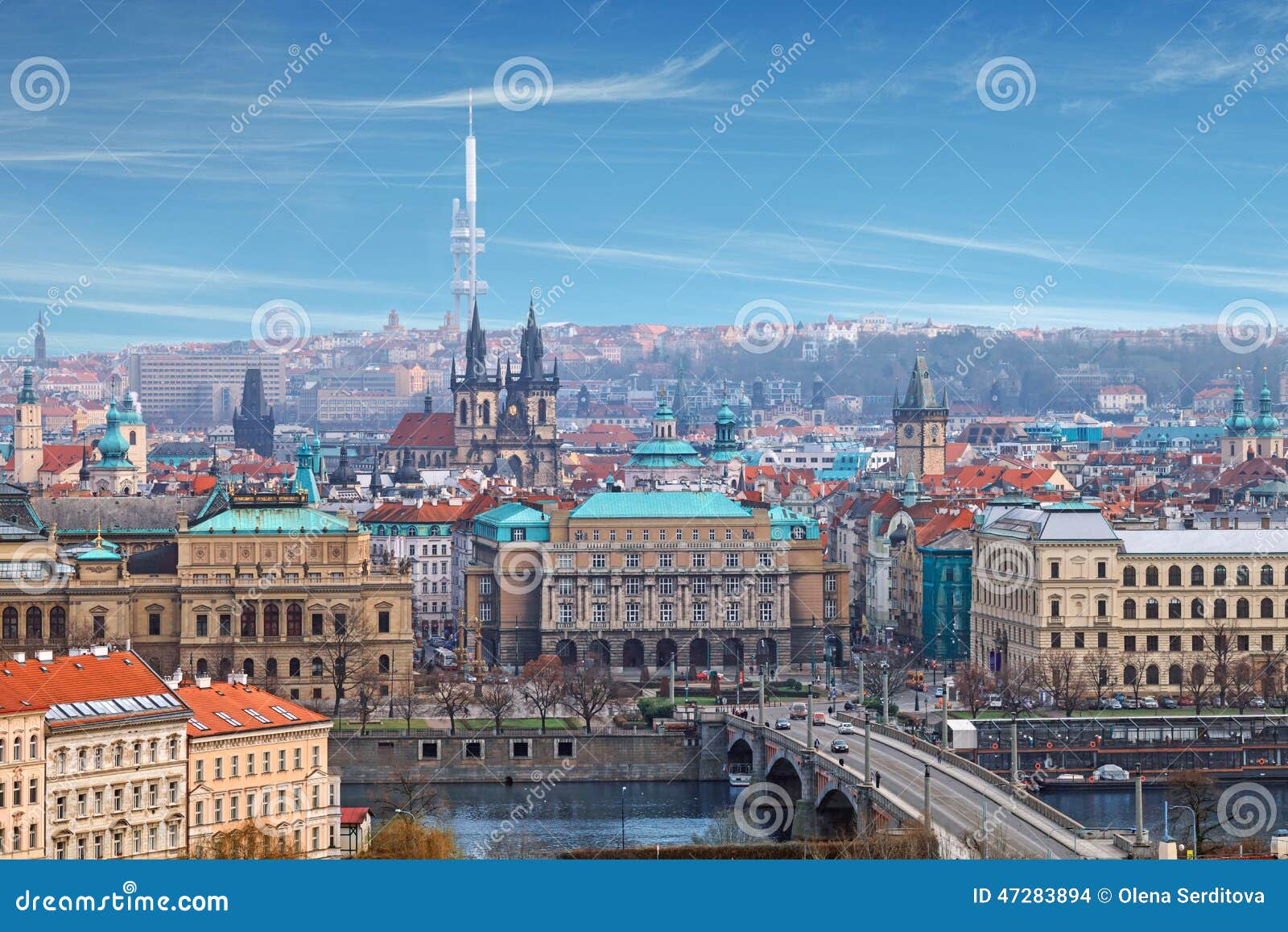 Viewpoint Panorama of Prague Over the River Stock Photo - Image of dusk ...