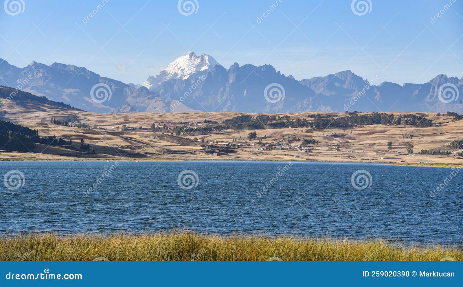 Views of the Andes Mountains from Lake Huaypo, Cusco, Peru Stock Photo ...