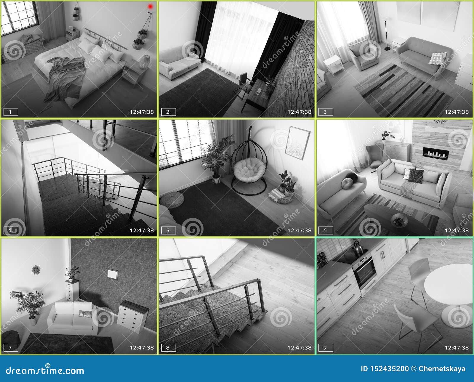 Views of Rooms Though CCTV Camera Stock Photo - Image of kitchen ...