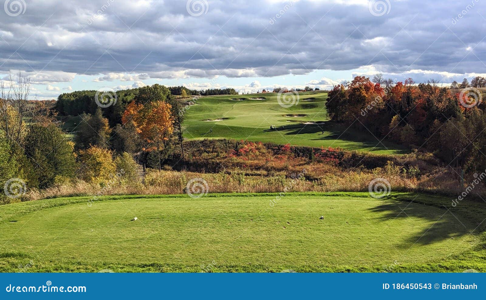 Views of a Golf Course Hole from the Tee Box. Straight Ahead is a Clean ...
