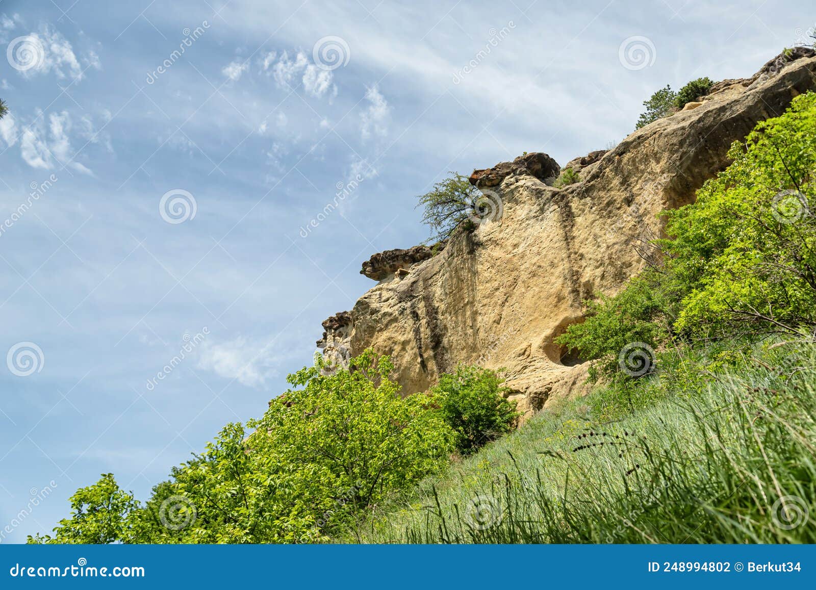 Views of Rock Ledges of Different Shapes through the Forest Thickets ...