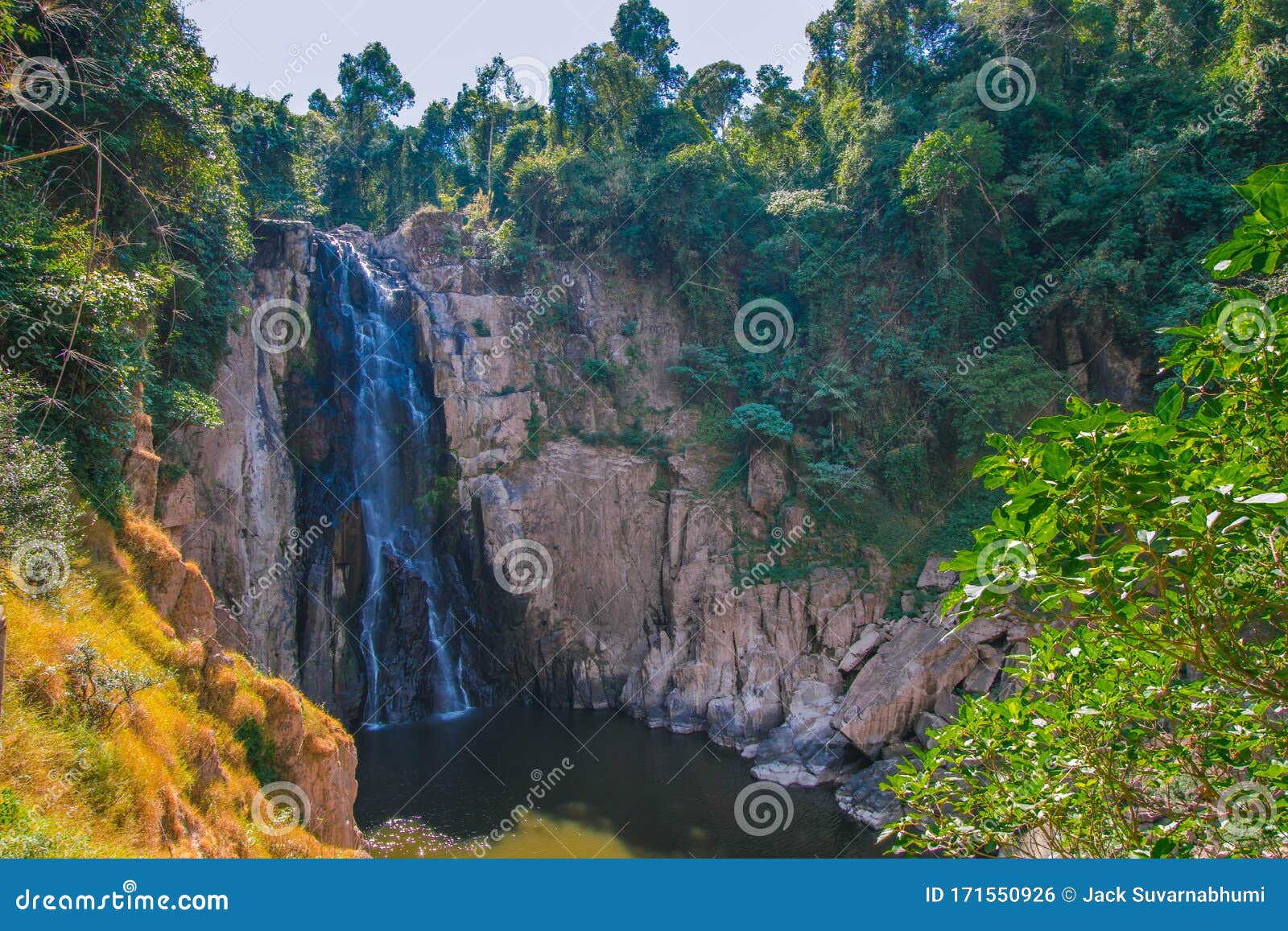 Views of Waterfalls, Mountains and Beautiful Trees in Bright Sunlight ...