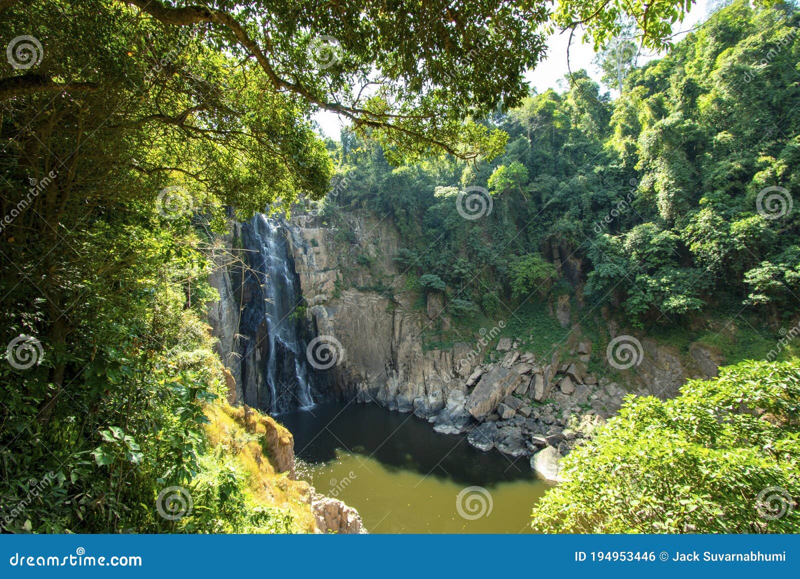 Views of Waterfalls, Mountains and Beautiful Trees in Bright Sunlight ...