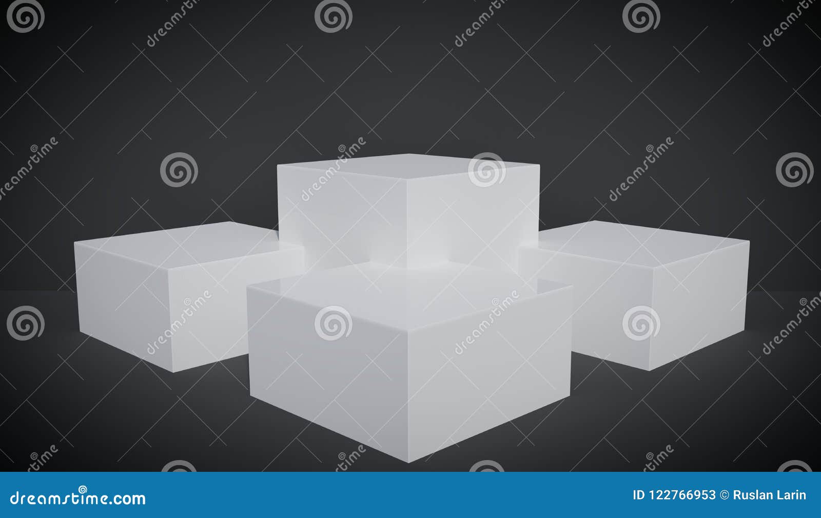 Vignette Version of a Set of Four White Square Platforms with Black ...