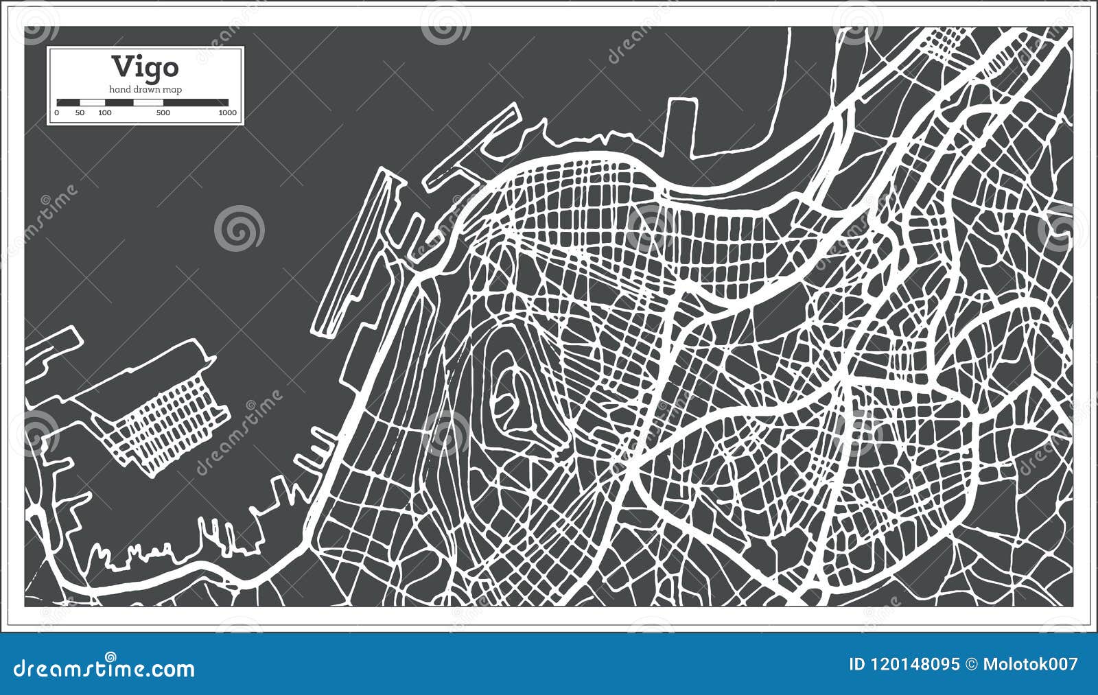 Vigo Spain City Map In Retro Style In Golden Color. Outline Map Vector ...
