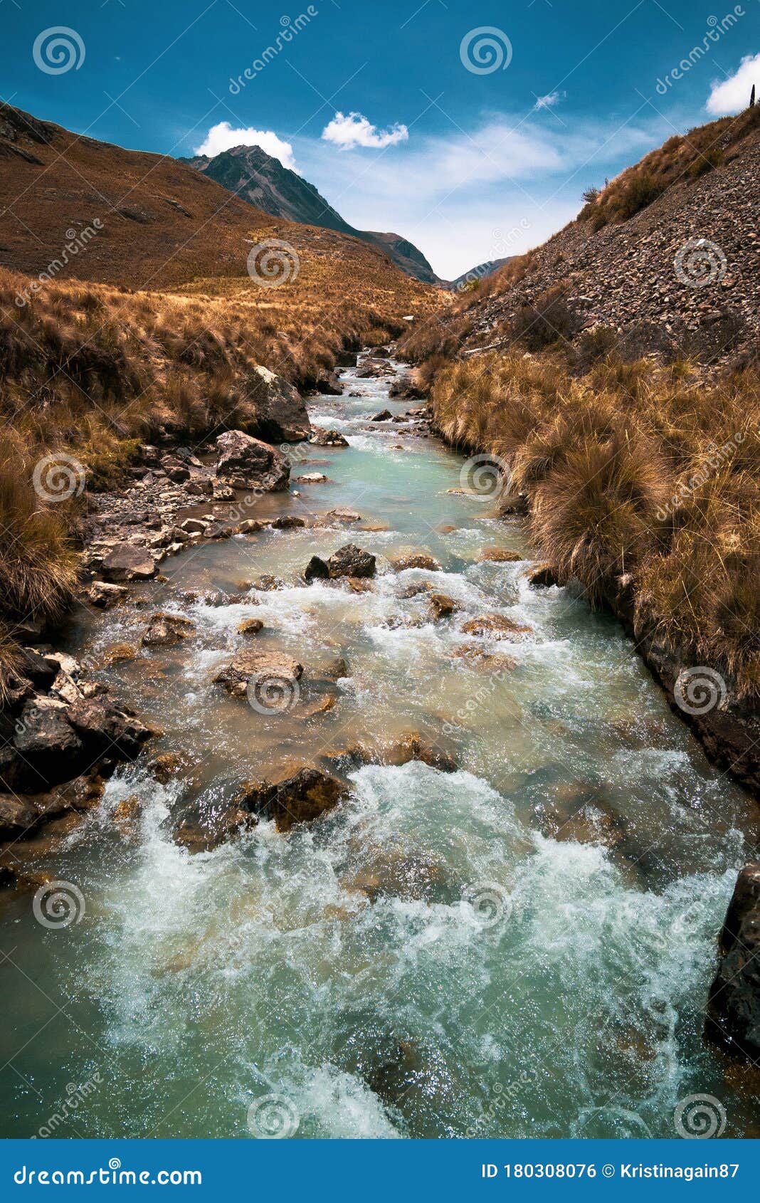 Vigorous Blue Mountain River with the Mountain Background. Stock Photo ...