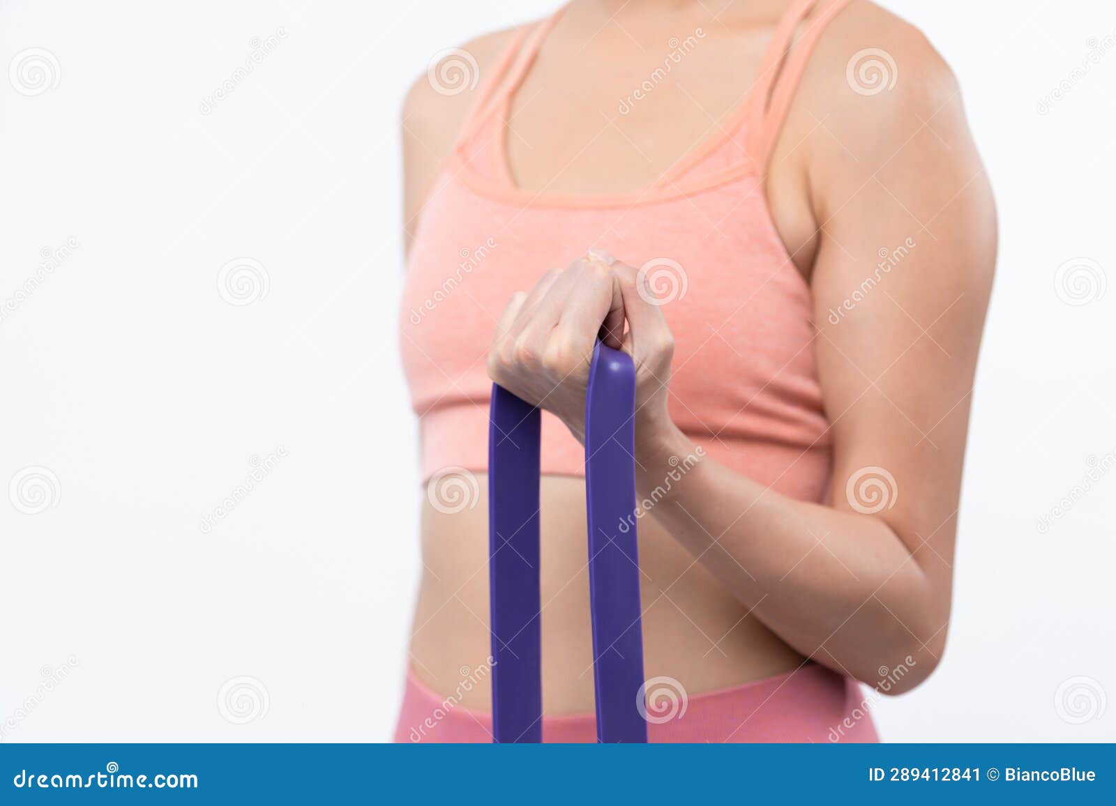 Vigorous Energetic Woman In Sportswear Portrait Stretching Resistance