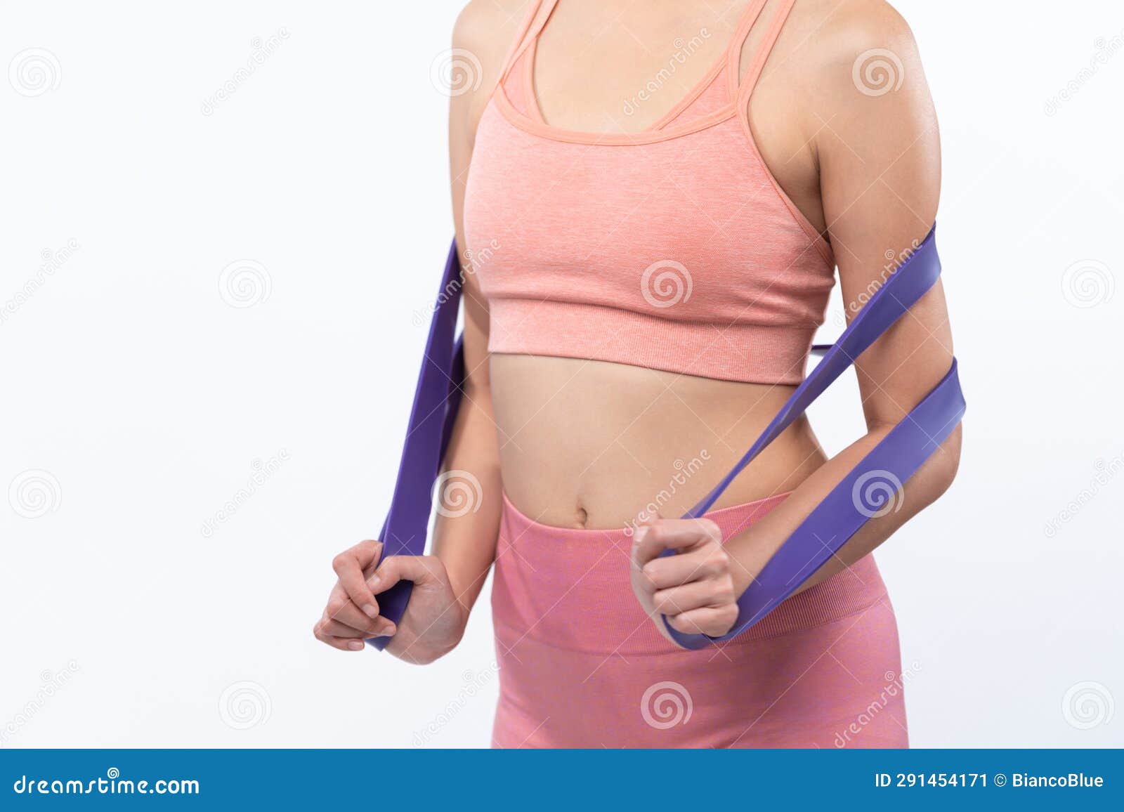 Vigorous Energetic Woman In Sportswear Portrait Stretching Resistance
