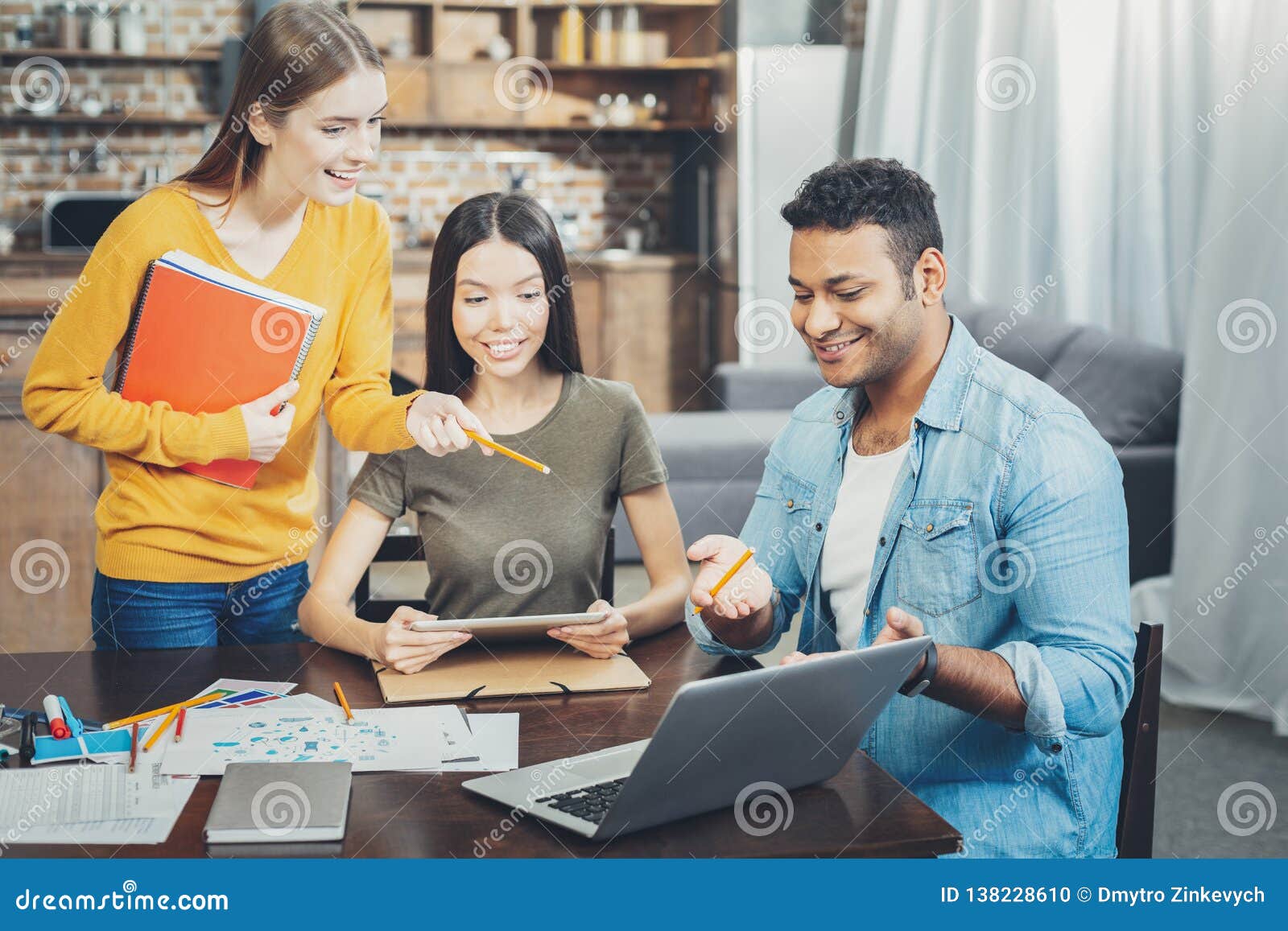 Vigorous Three Students Getting Ready for Exams Stock Photo - Image of ...