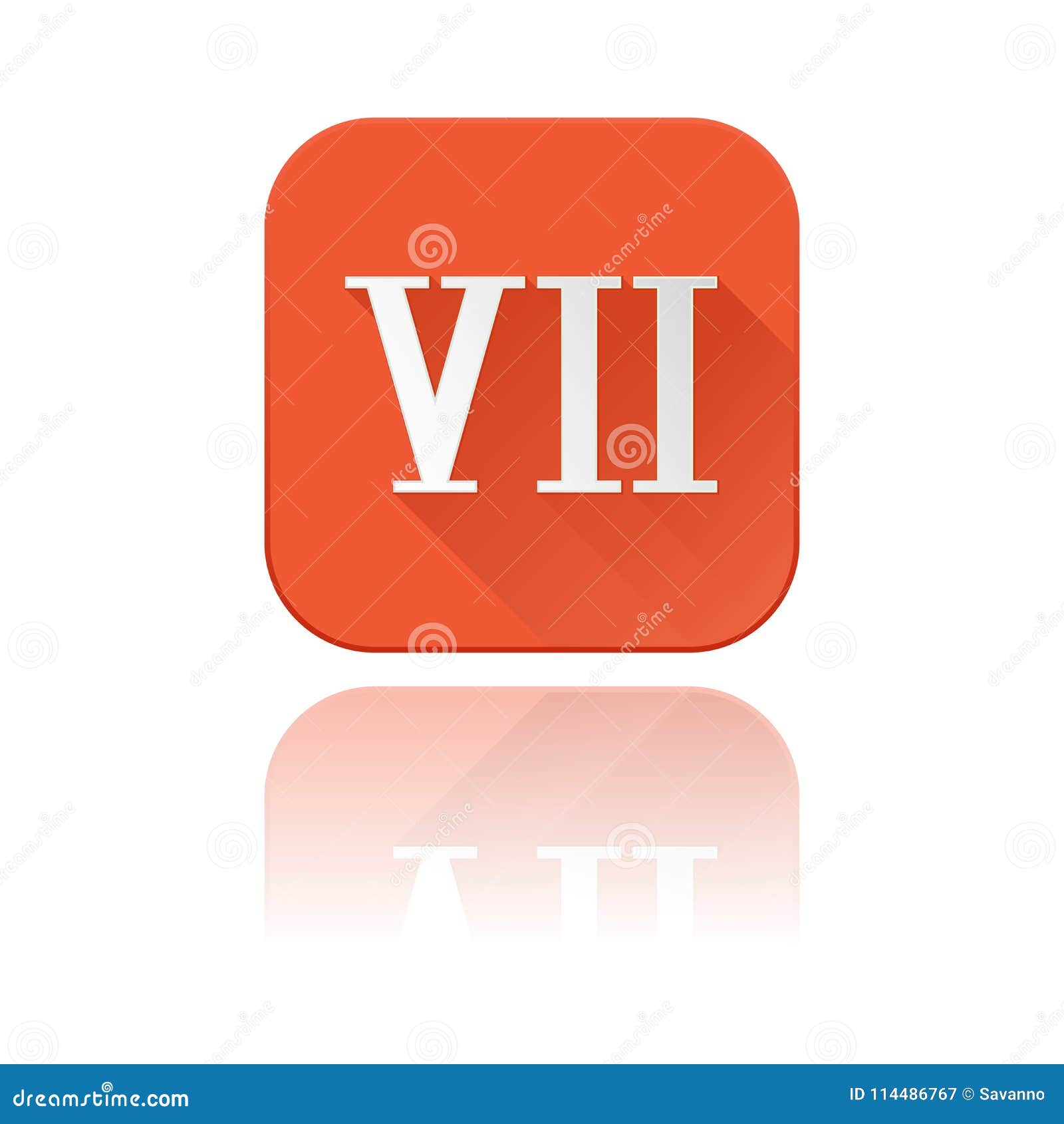 VII Roman Numeral. Orange Square Icon with Reflection Stock Vector ...