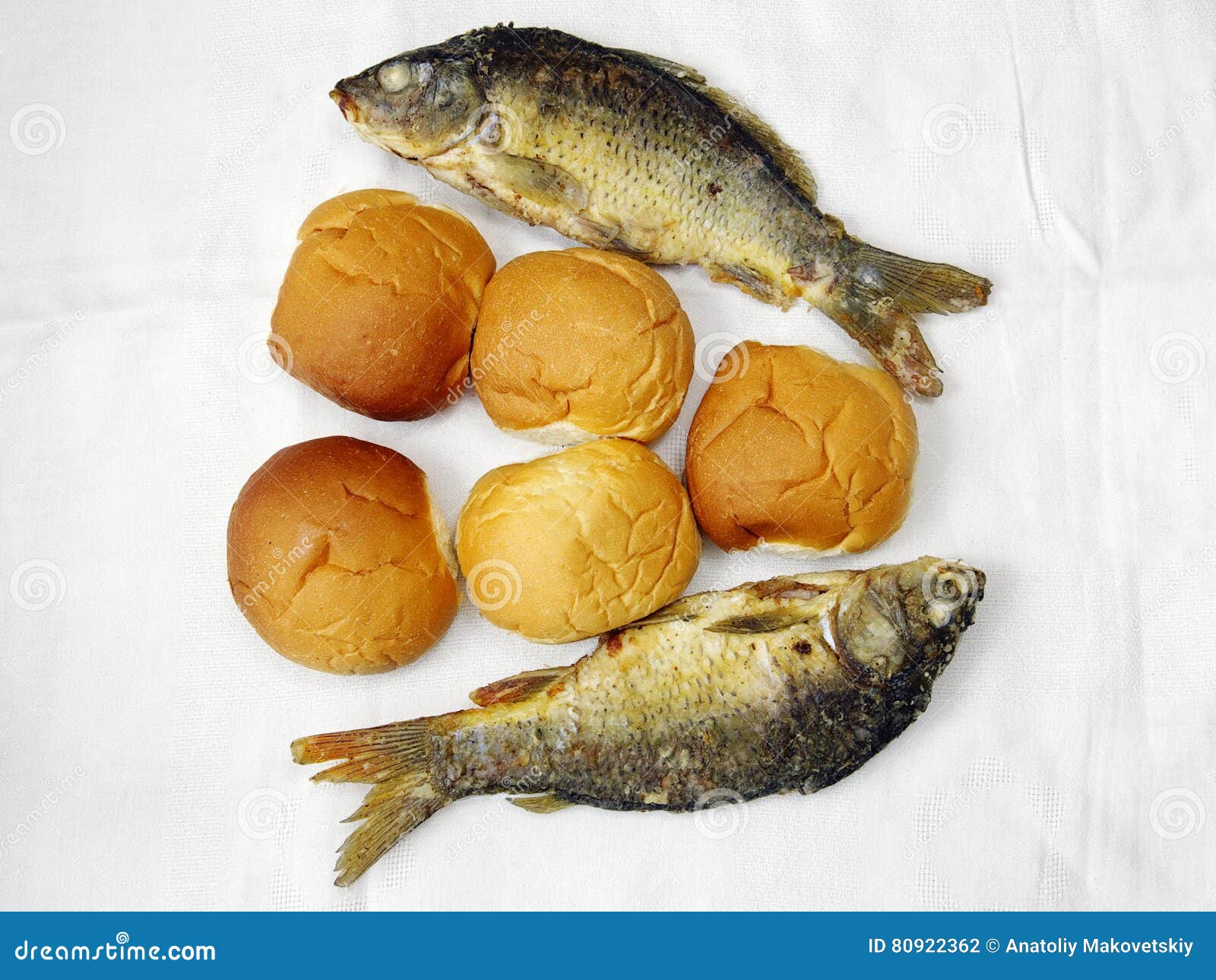 Vijf Broden, En De Twee Vissen Stock Foto - Image of canvas, doek: 80922362