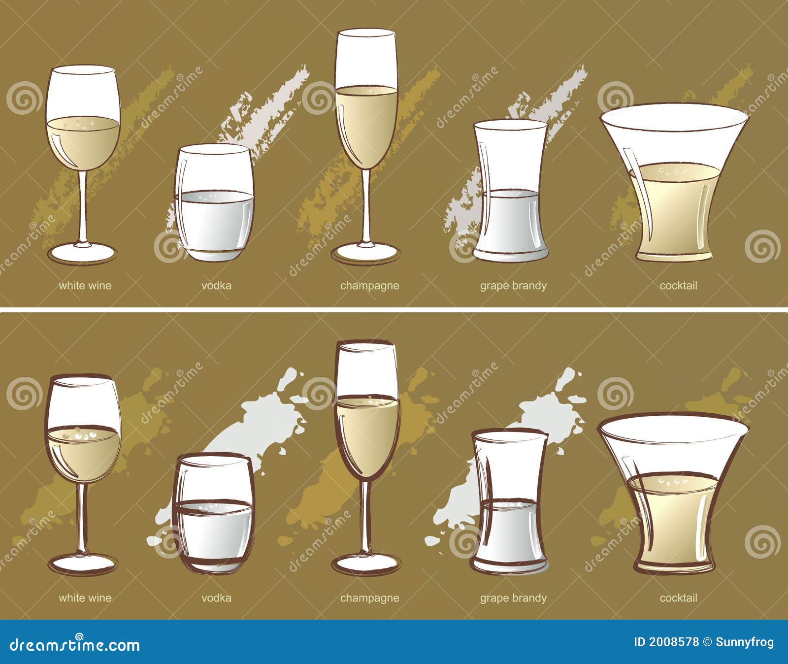 Vijf glazen, vector vector illustratie. Illustration of alcoholisch ...