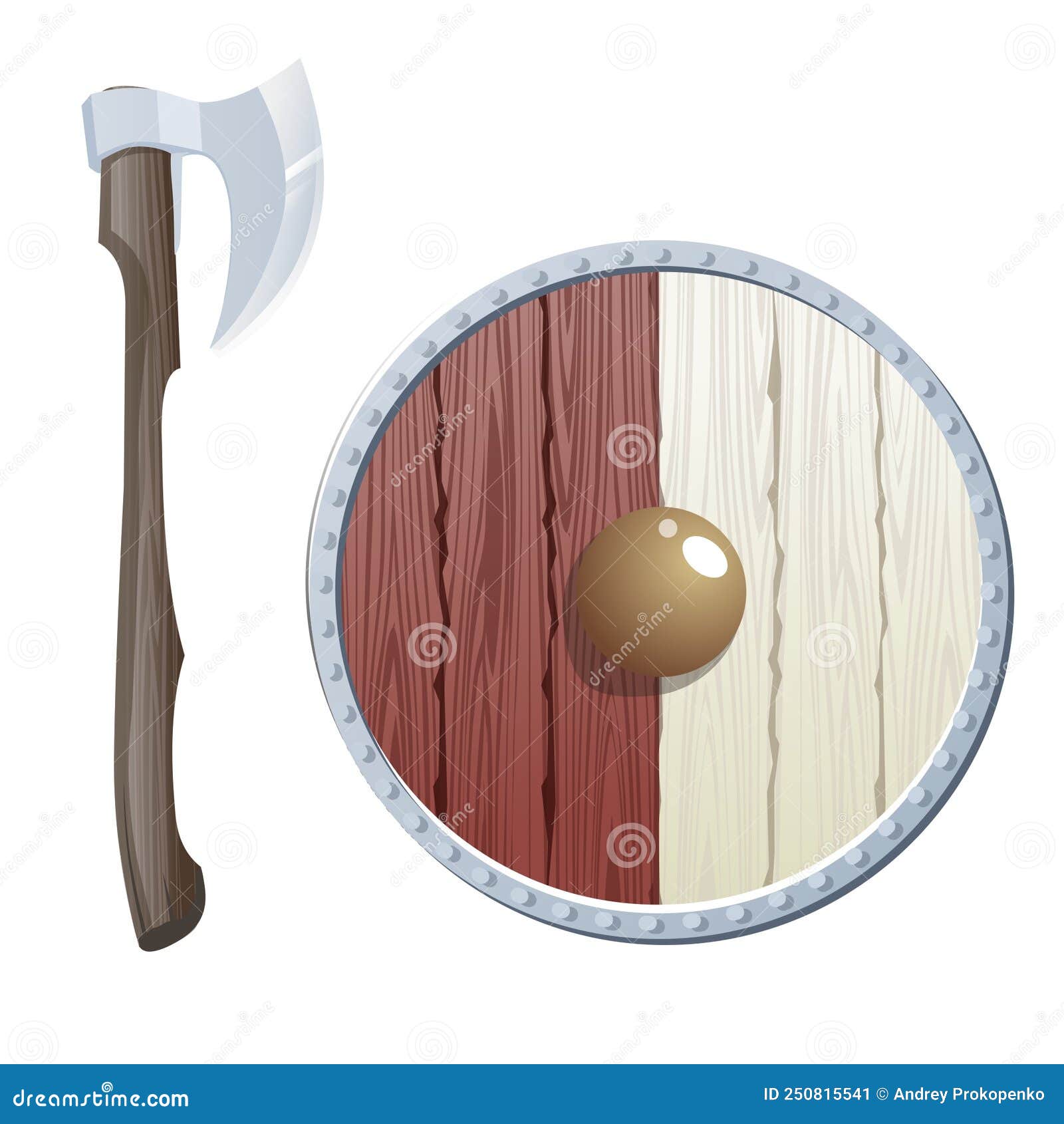 Viking ax and shield. stock vector. Illustration of brown - 250815541