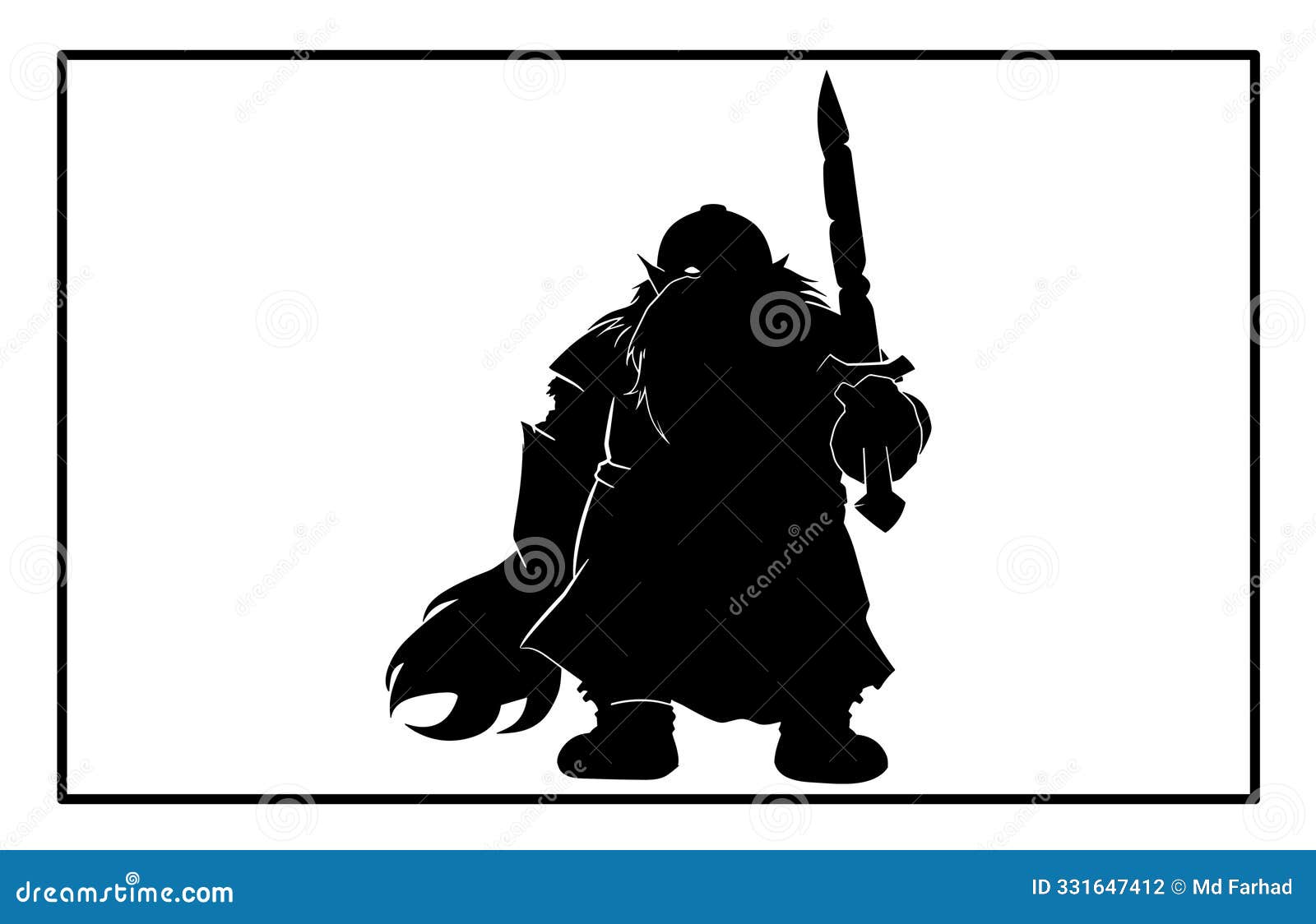 Dwarf Warrior Silhouette, Viking with Axe Detailed Vector Silhouette ...