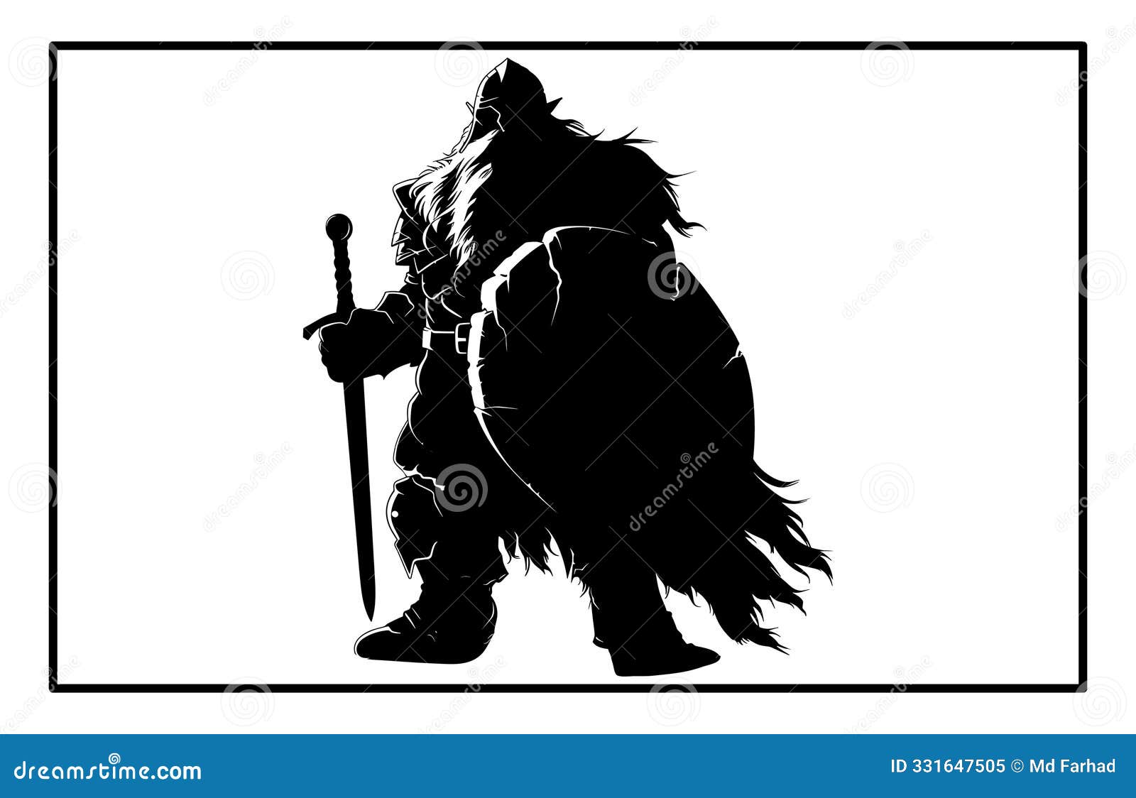Dwarf Warrior Silhouette, Viking with Axe Detailed Vector Silhouette ...