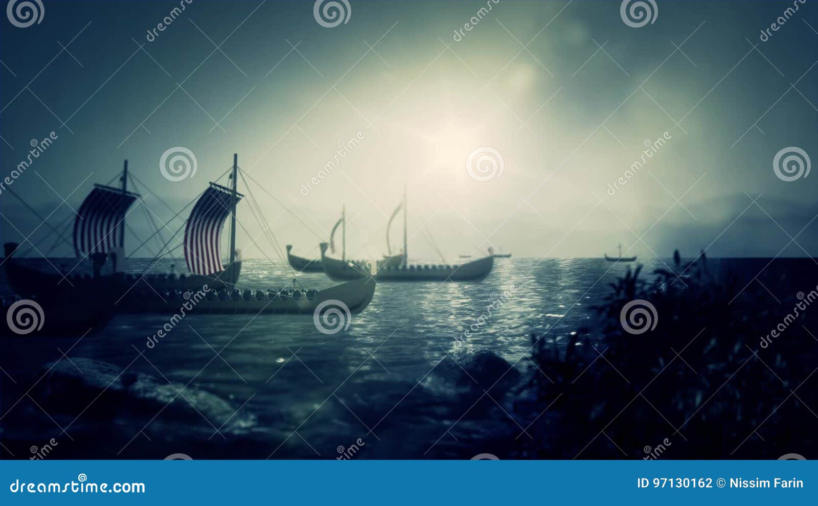 Viking Battle Ships Sailing To a Coast Stock Footage - Video of ...