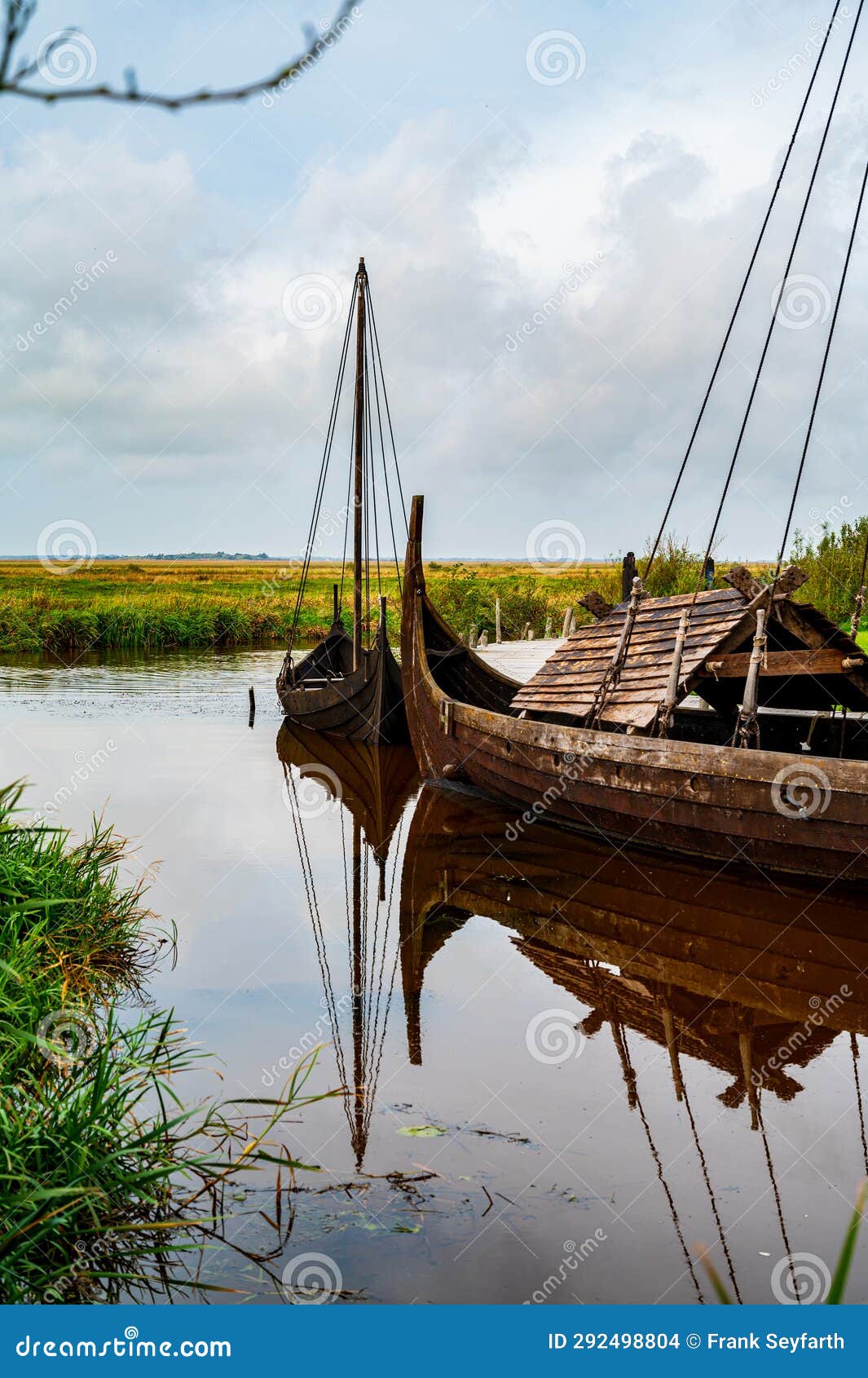 Viking Boats in Denmark with Reflection on Water Stock Photo - Image of ...