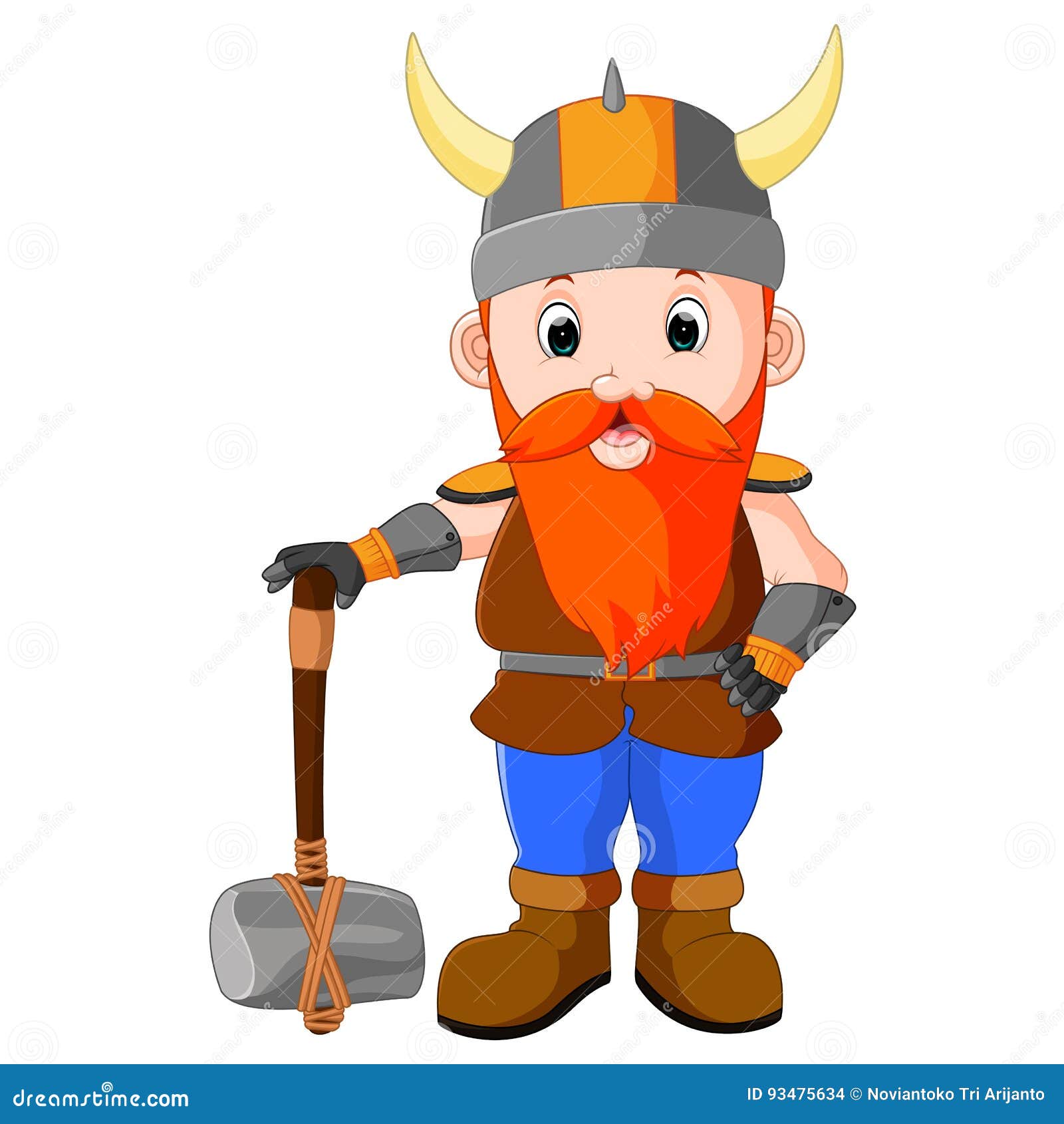 Viking Cartoon with a Big Hammer Stock Vector - Illustration of mace ...