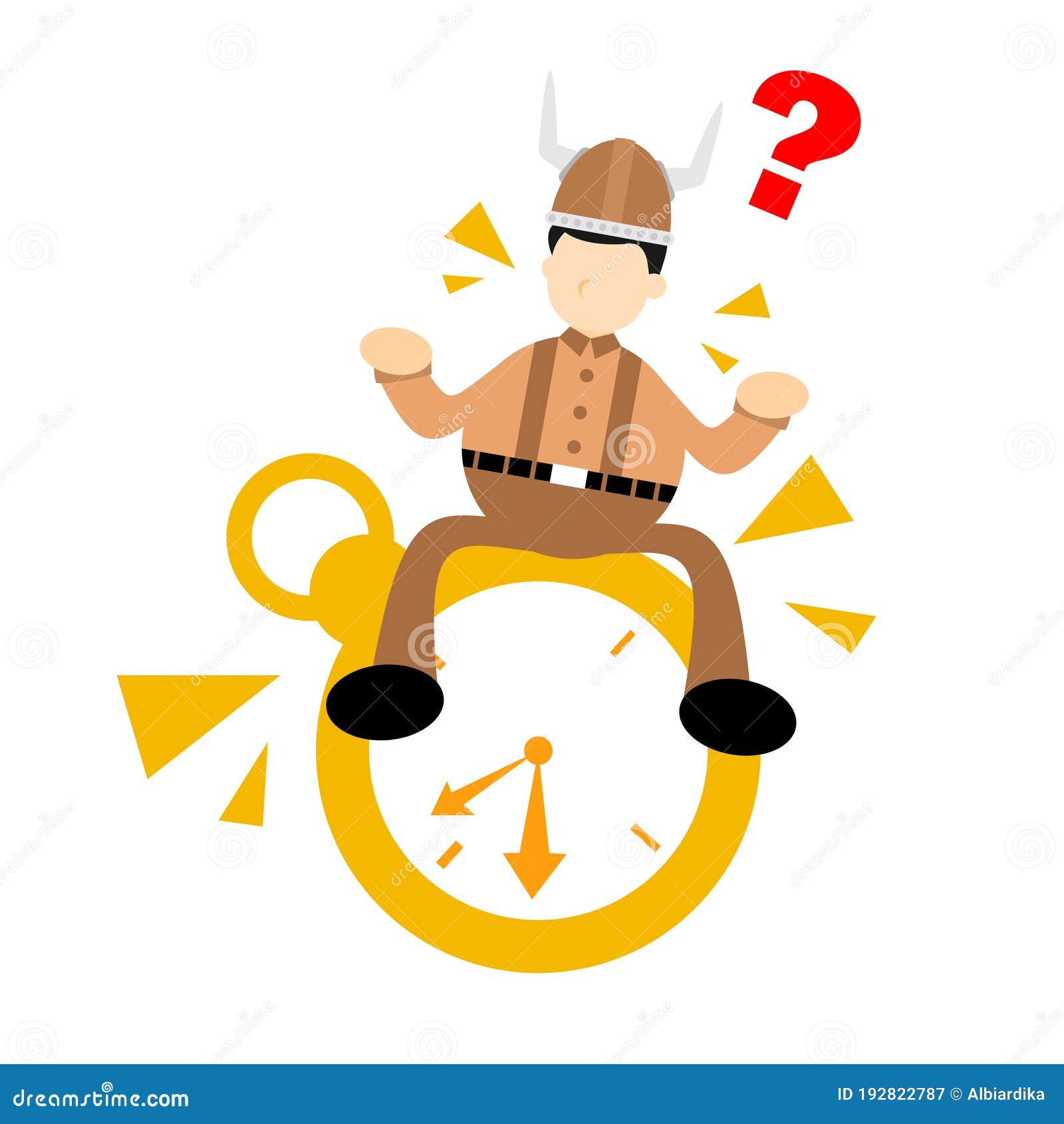Viking Barbarian and Clock Time Cartoon Doodle Flat Design Style Stock ...