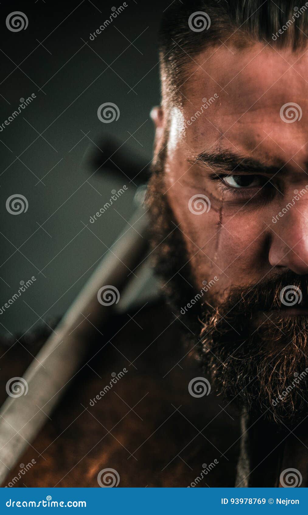 Viking with Cold Weapon in a Traditional Warrior Clothes Stock Image ...