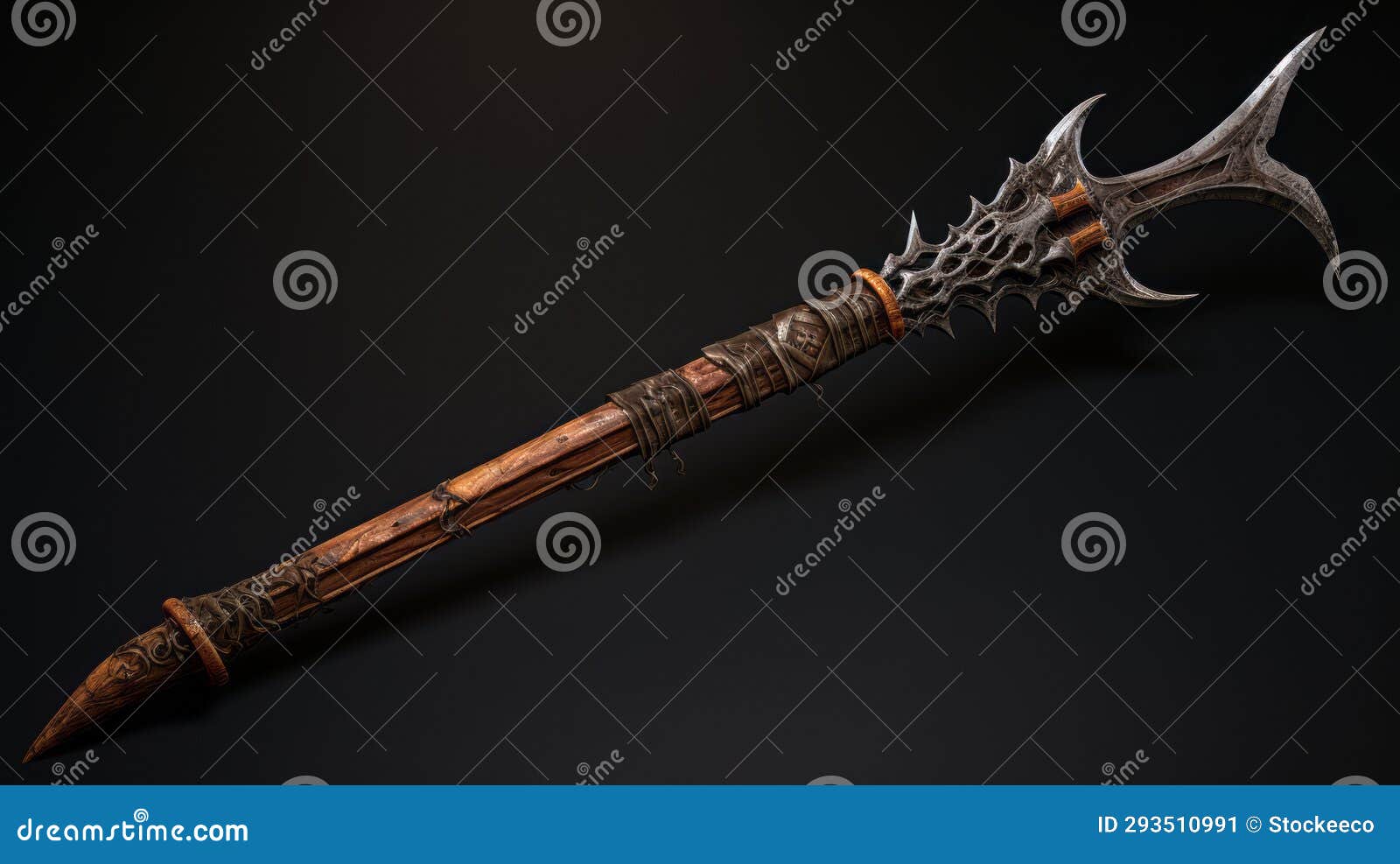 Fantasy Spiked Weapon with Thick Scales and Long Wooden Handle Stock ...