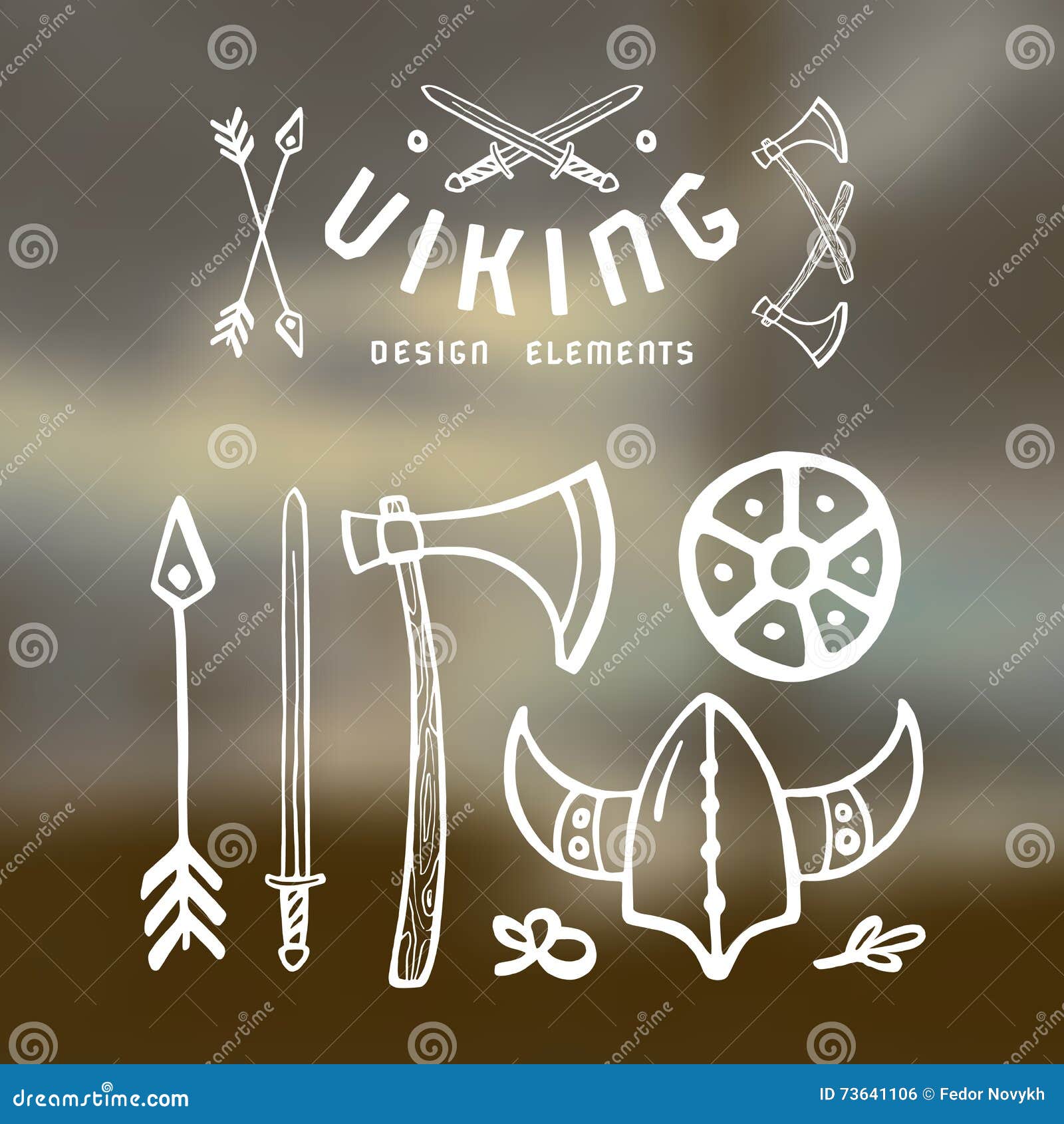 Viking Design Elements in Hand-drawn Style Stock Vector - Illustration ...