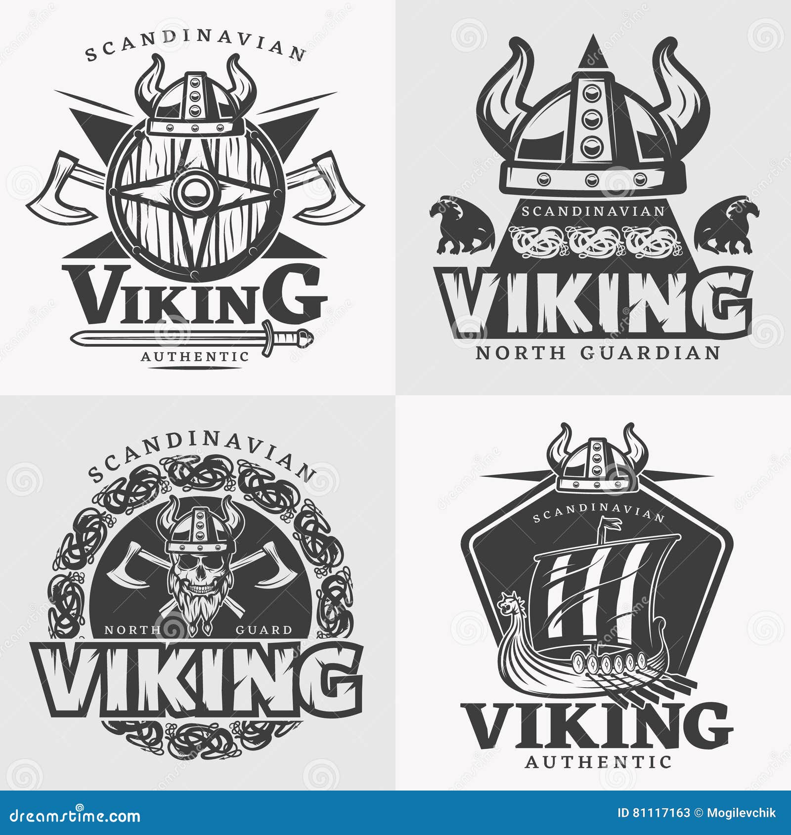 Viking Design Emblem Set ilustração do vetor. Ilustração de retro ...