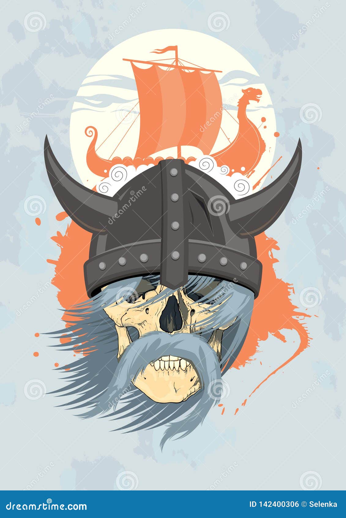 Viking Design with Ghost Skull Stock Vector - Illustration of graphic ...