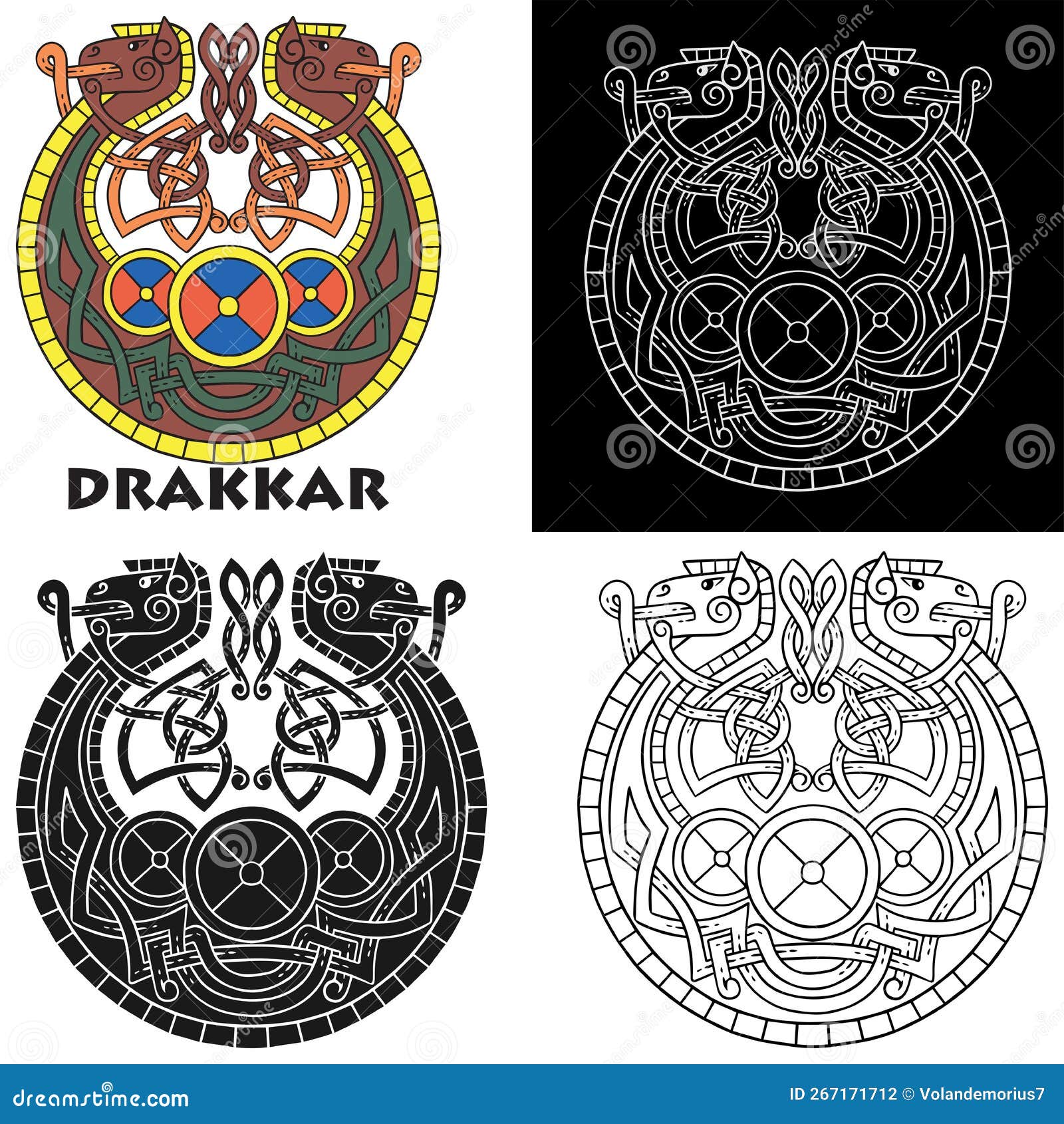 Viking Drakkar. Drakkar Ship , Vector Illustration, Isolated on Black ...