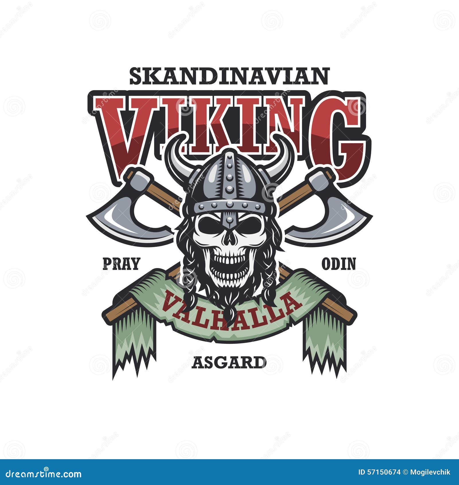 Viking Emblem With Helmet, Dragon Shield And Crossed Battle Axes ...