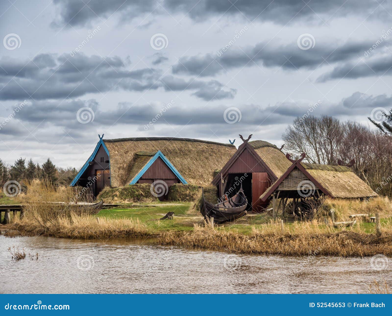 Viking Harbor with Longboats in Bork Stock Image - Image of ship ...