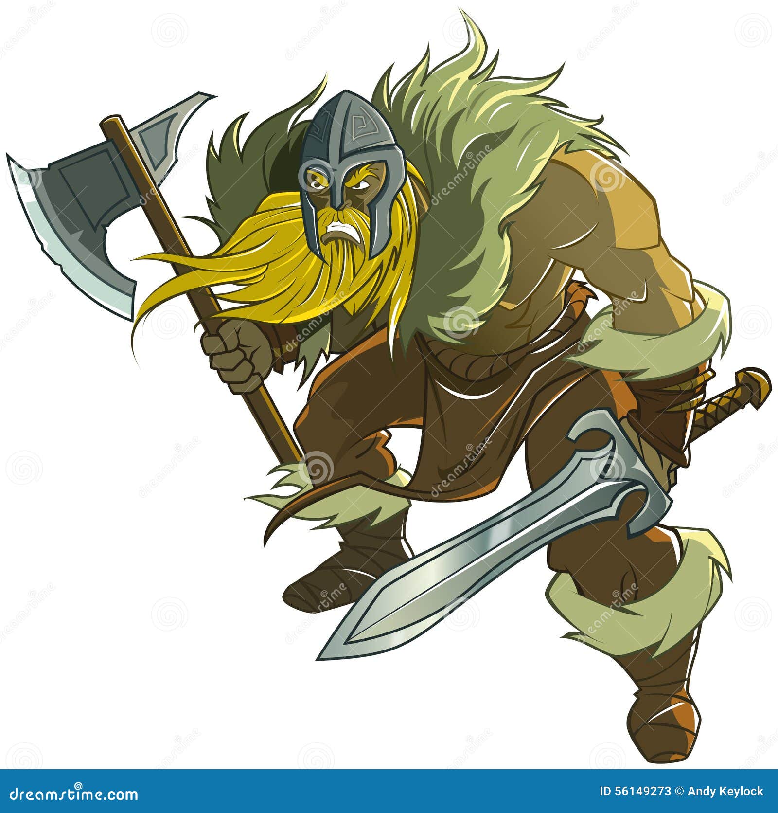 Viking Holding Sword and Axe Stock Illustration - Illustration of angry ...