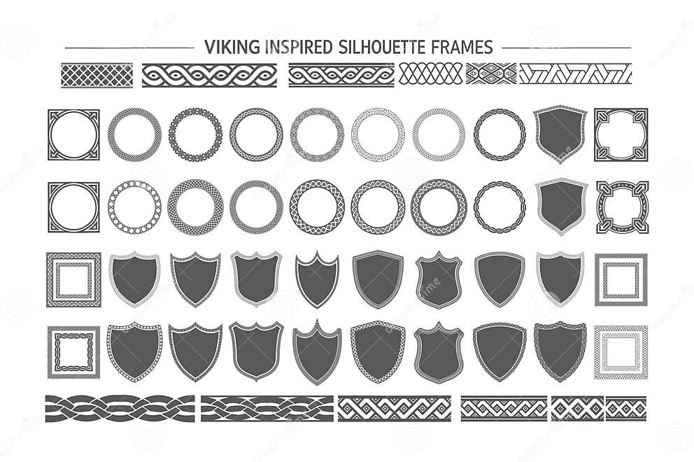 Viking-Inspired Silhouette Frames and Decorative Borders Collection ...