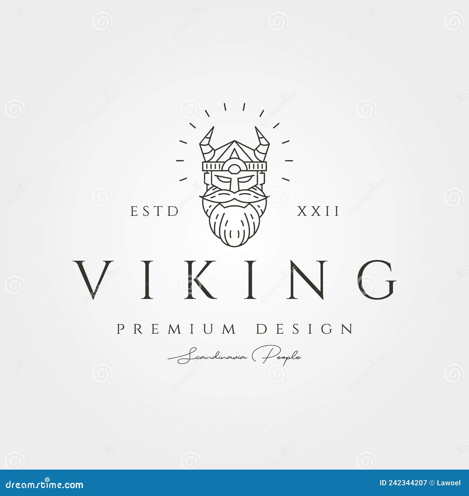 Viking Logo Line Art Vector with Helmet Illustration Design Stock ...