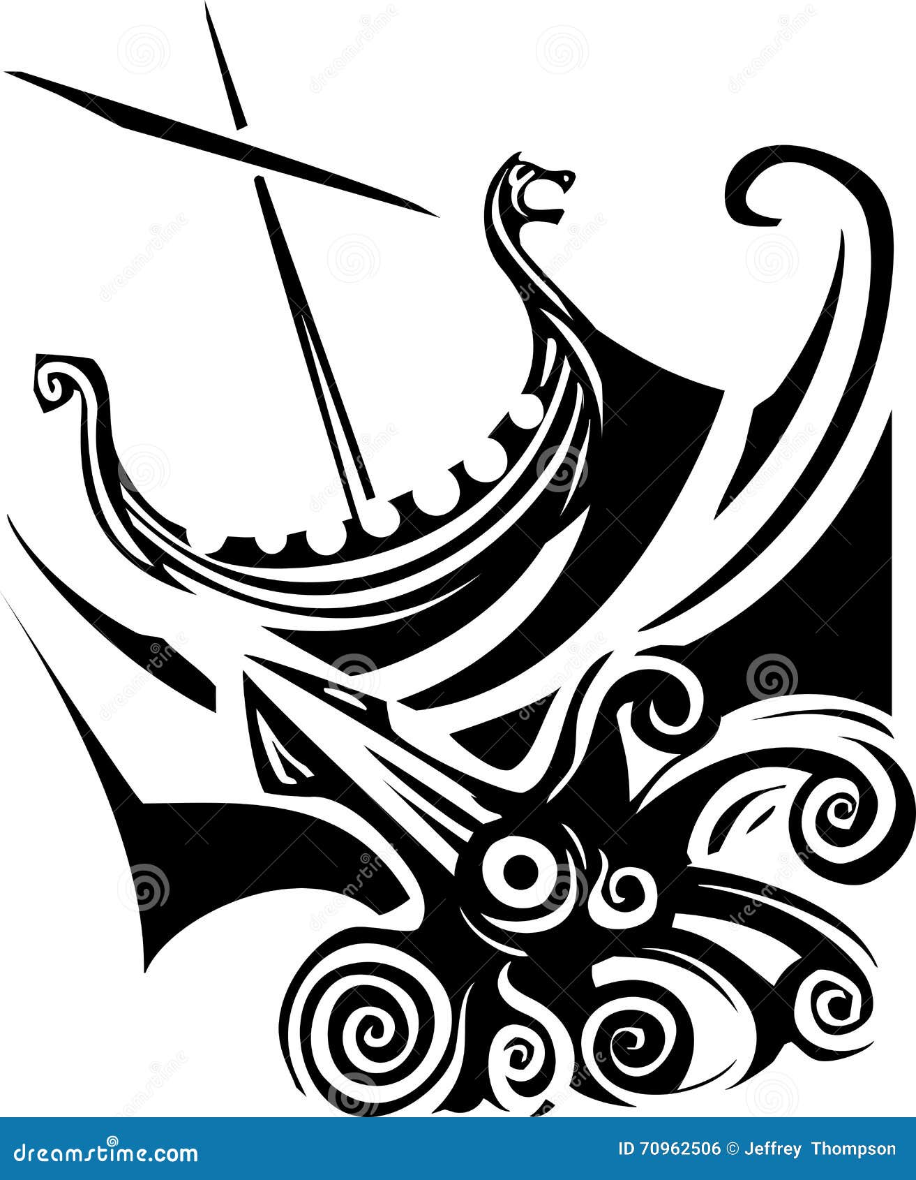 Viking Longship Sailing Cartoon Vector | CartoonDealer.com #30893107
