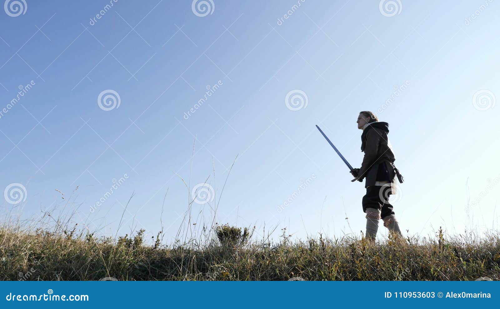 Viking Practicing Using the Sword for Battle. Stock Image - Image of ...