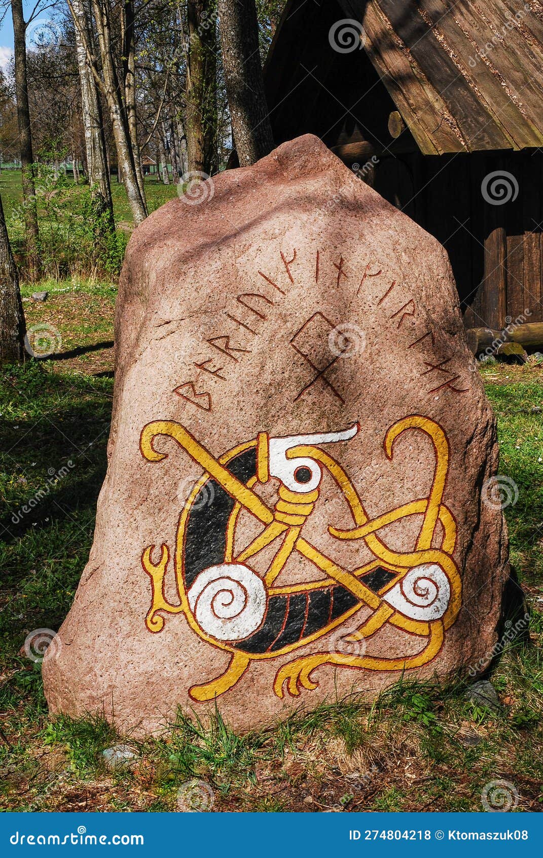 Viking Rune Stone. Runic Inscriptions on the Runestone Stock Photo ...