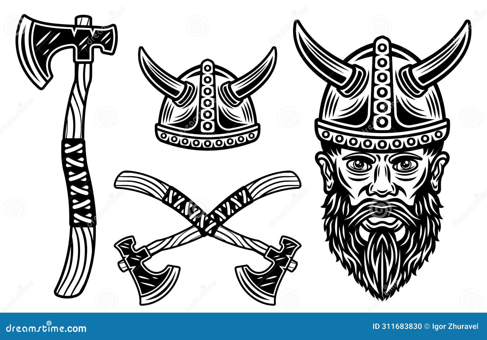 Viking Set of Vector Objects or Design Elements Isolated on White ...