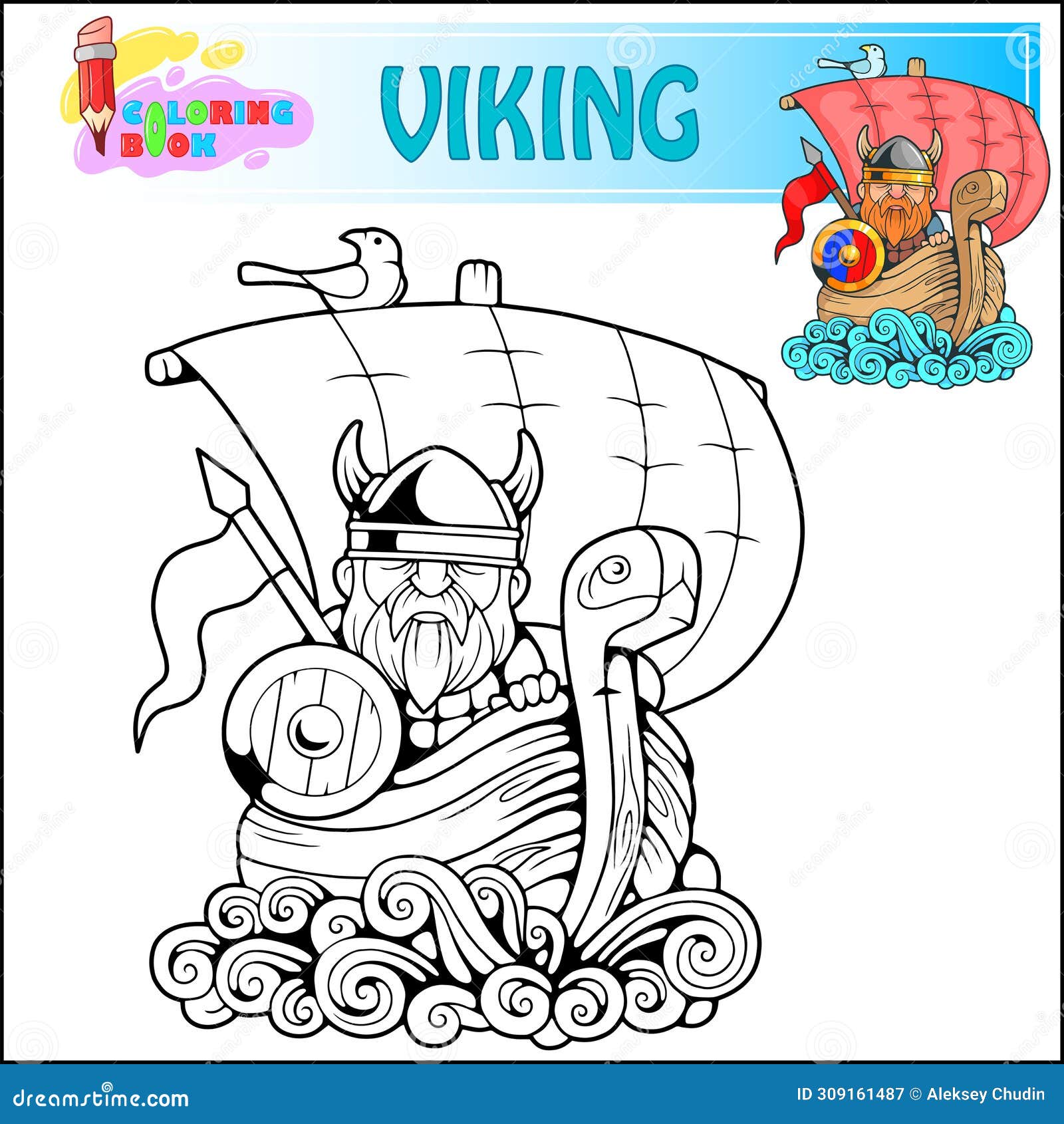 Viking On A Ship Coloring Book Cartoon Vector | CartoonDealer.com ...