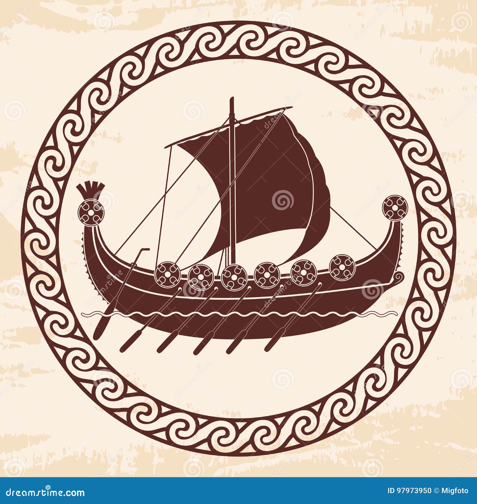 Viking Ship with Oars and Shields. Stock Vector - Illustration of ...